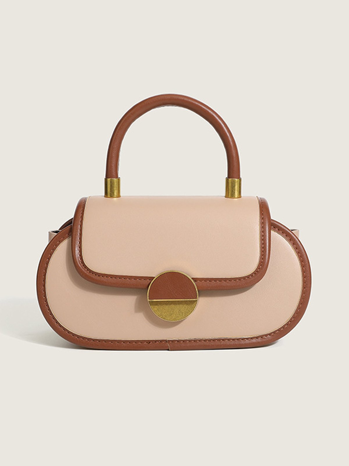 Stylish Color Block Oval Handbag with Crossbody Strap | zolucky