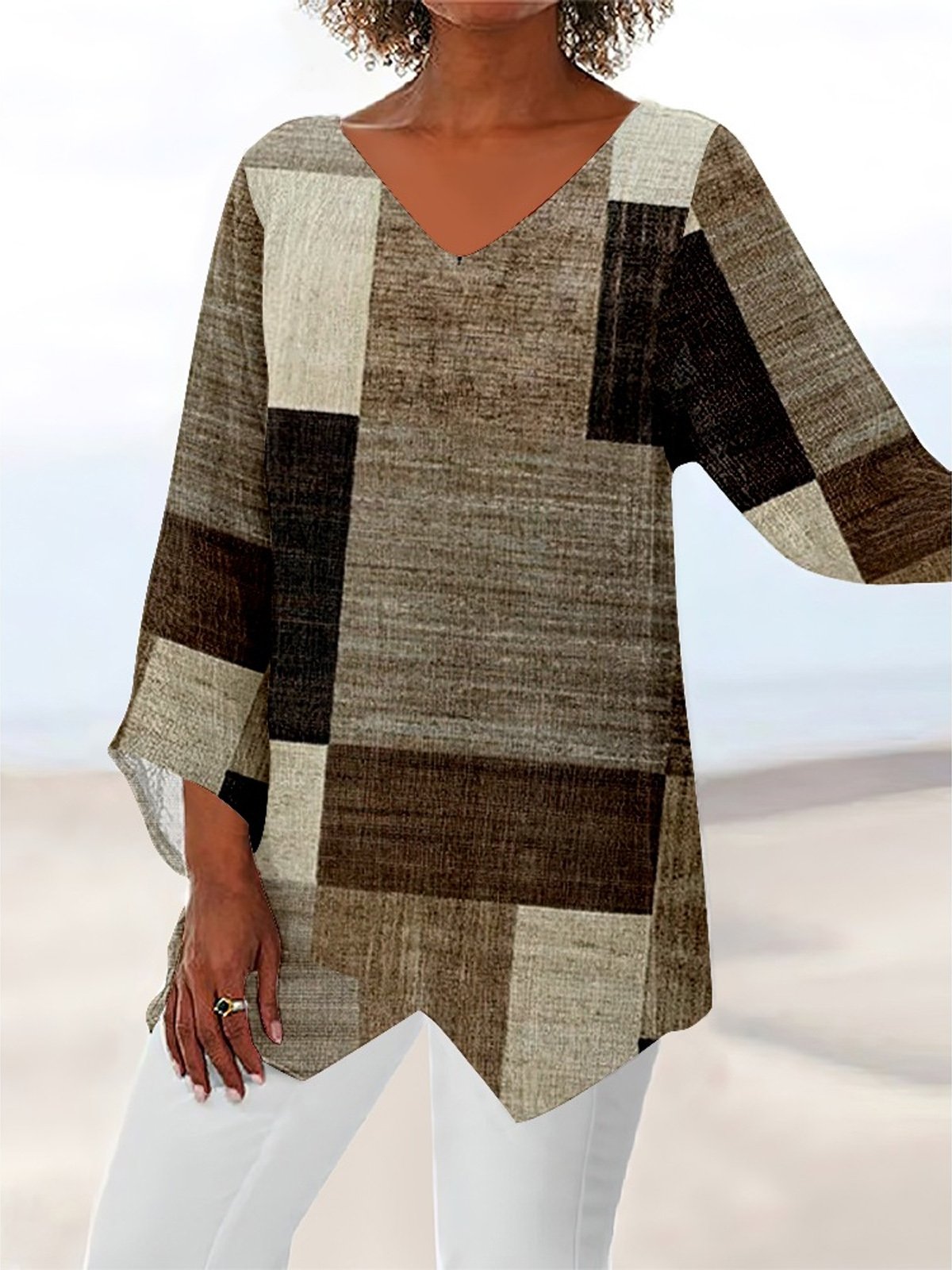 Casual Loose Irregular Craftsmanship Colorblock Blouse | zolucky