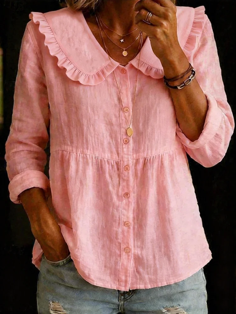 Plain Loose Cotton And Linen Button Vintage Casual Shirt | zolucky
