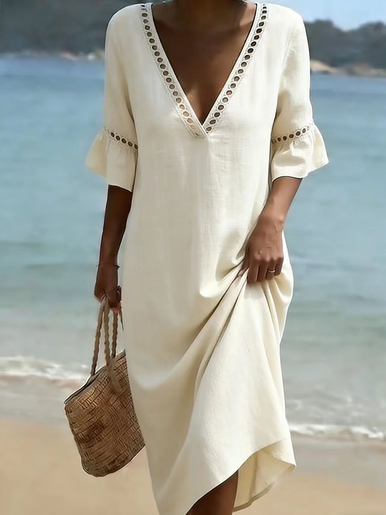 Cotton Simple Plain Loose Dress With No | zolucky