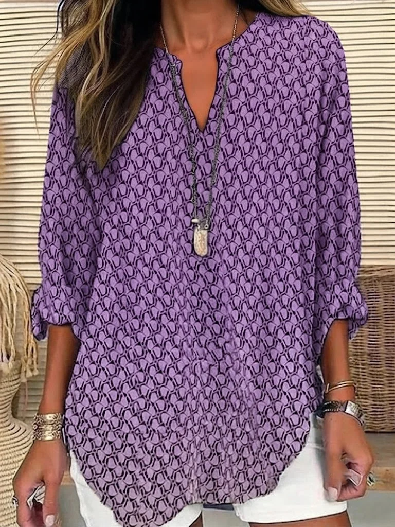 Women's Long Sleeve Blouse Spring/Fall Brown Abstract Printing Cotton ...