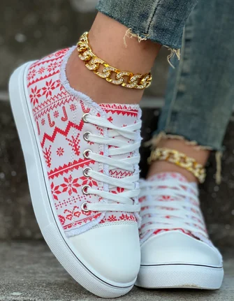 Christmas Snowflake Casual Fringe Lace-Up Canvas Shoes | zolucky