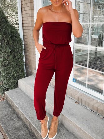 Casual Strapless Plain Jumpsuit | zolucky