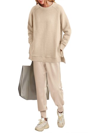 Long Sleeve Casual Crew Neck Two-Piece Set | zolucky