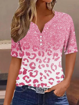 Casual Leopard Notched T-Shirt | zolucky