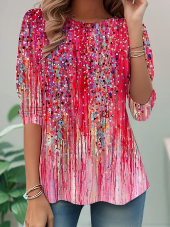 Gradient Pattern Crew Neck Casual T-Shirt | zolucky