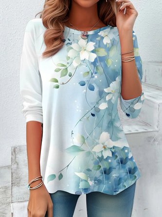Loose Long-Sleeved Top With Floral Design | zolucky