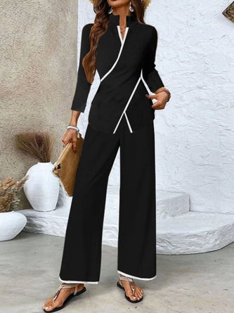 Loose Contrast Stitching Casual Two-Piece Set | zolucky