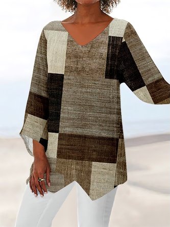 Casual Loose Irregular Craftsmanship Colorblock Blouse | zolucky