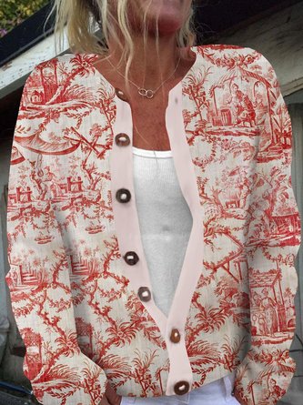 Loose Casual Landscape Print Cardigan | zolucky