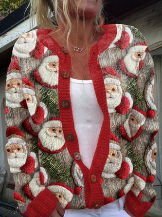 Women's Santa Claus Print Knit Cardigan | zolucky