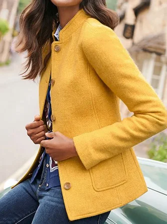 Plain Mock Neck Casual Regular Fit Jacket | zolucky