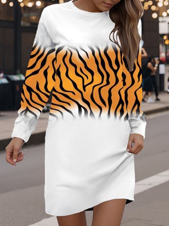 Zebra Print Long Sleeve Crew Neck Dress | zolucky