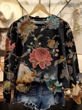 Women's Floral Spring Crew Neck Sweatshirt | zolucky