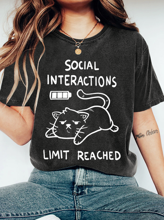 Social Interactions Limit Reached Print Wash T-Shirt | zolucky