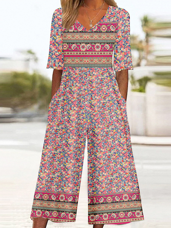 Multicolor Block Loose Vintage Jumpsuit | zolucky