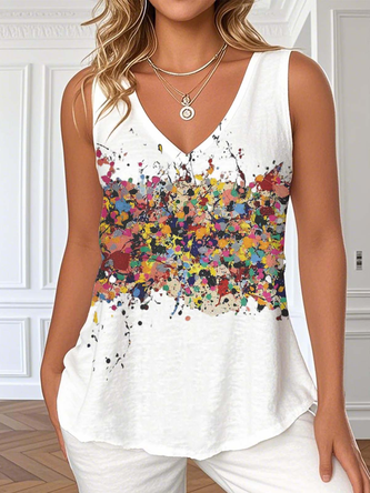 V Neck Loose Gradient Pattern Casual T-Shirt | zolucky