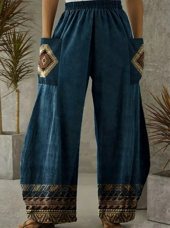 Cotton Casual Regular Fit Ethnic Geometry Pants | zolucky