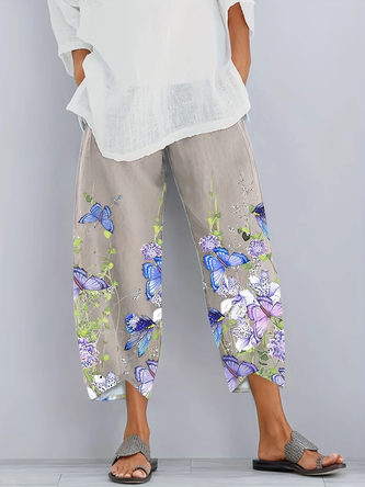 Women's Floral Butterfly Print Casual Pants | zolucky