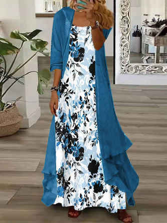 Women's Floral Spring Print Two Piece Dress | zolucky