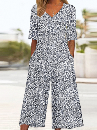 Vintage Floral V Neck Jumpsuit | zolucky