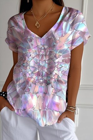 Jersey Loose Gradient Pattern Casual T-Shirt | zolucky