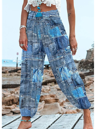 Loose Casual Faux Denim Print Graphic Pants | zolucky