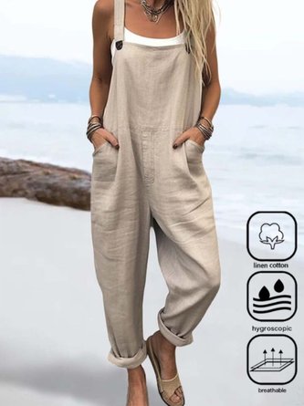 Cotton And Linen Casual Regular Fit Jumpsuit | zolucky