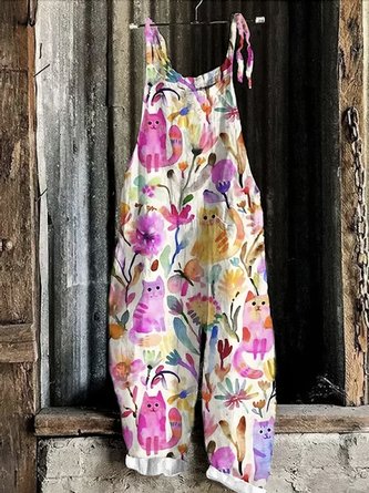 Regular Fit Spaghetti Floral Casual Jumpsuit | zolucky