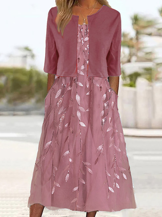 Floral Printed casual trendy round neck suit dress | zolucky