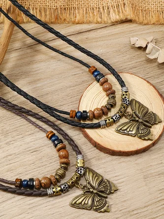 Artistic Retro Butterfly Alloy Multi-layer Wooden Beads Knotted ...