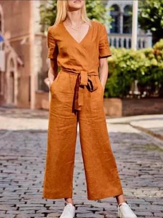 Urban Plain V Neck Jumpsuit | zolucky