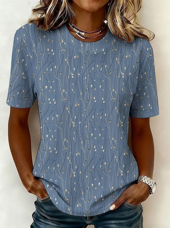 Casual Loose Crew Neck Leaf T-Shirt | zolucky
