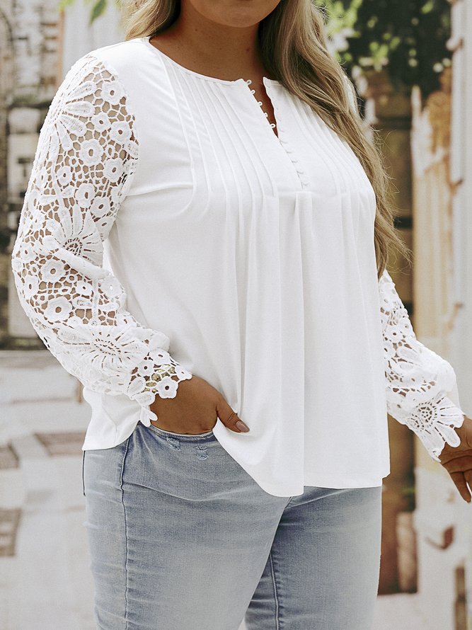 Plus Size Elegant Loose Jersey Half Open Collar Top | zolucky
