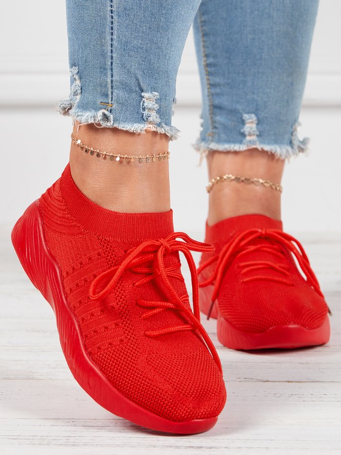 Mesh Platform Solid Color Lace-Up Flyknit Lightweight Soft Sole Slip-On ...