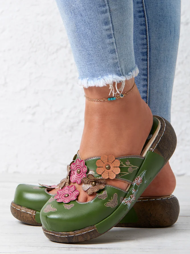 Vintage Floral Mules Clog Shoes | zolucky