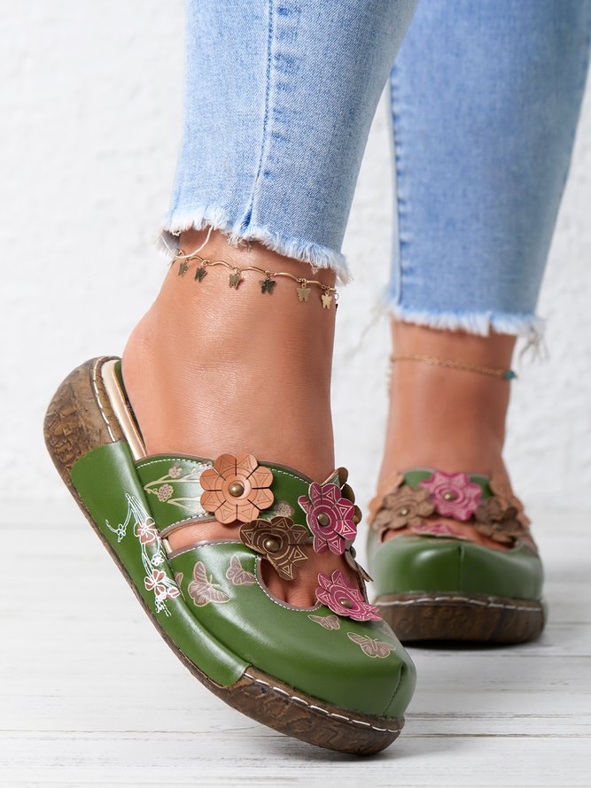 Vintage Floral Mules Clog Shoes | zolucky