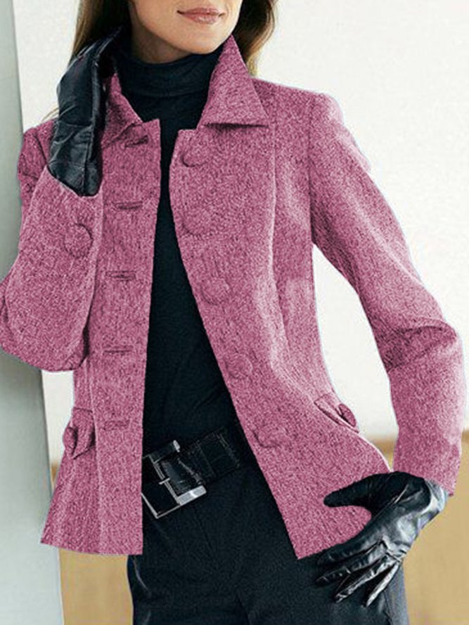 Zolucky Solid Buttoned Pockets Jacket Plus Size Shawl Collar Coat Zolucky