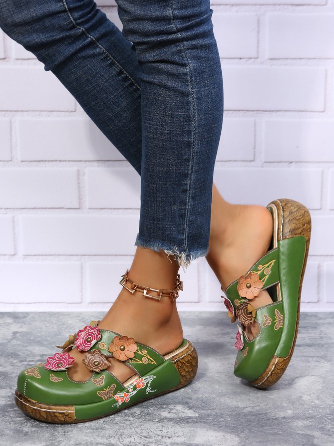 Vintage Floral Mules Clog Shoes | zolucky