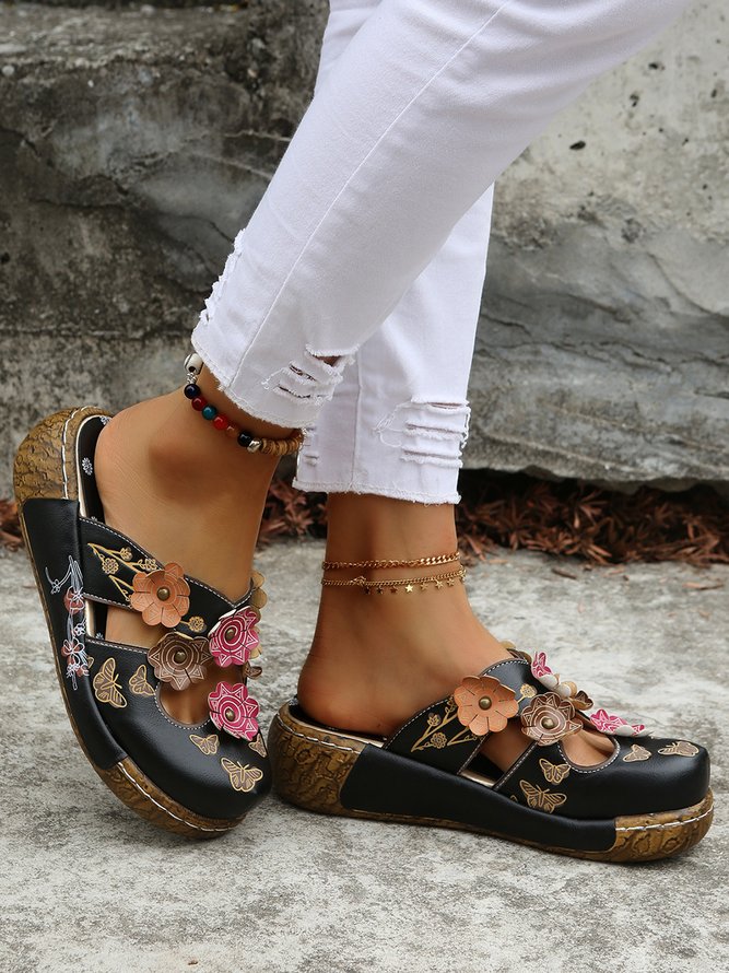 Vintage Floral Mules Clog Shoes | zolucky