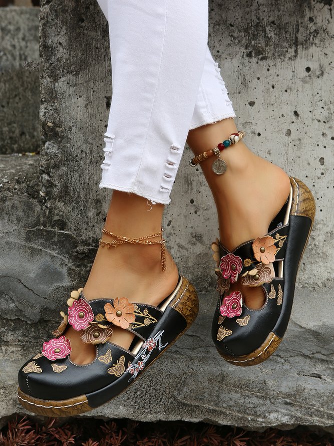 Vintage Floral Mules Clog Shoes | zolucky